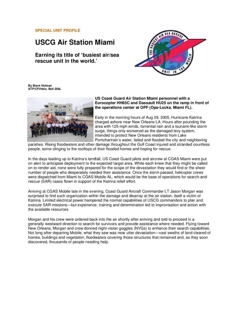 Special Unit Profile USCG Air Station Miami | Coast Guard Aviation History